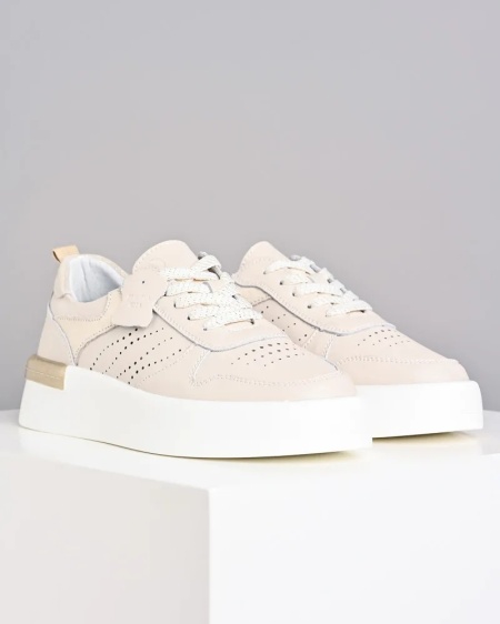 Kožne ženske patike na pertlanje L88A2503 bež