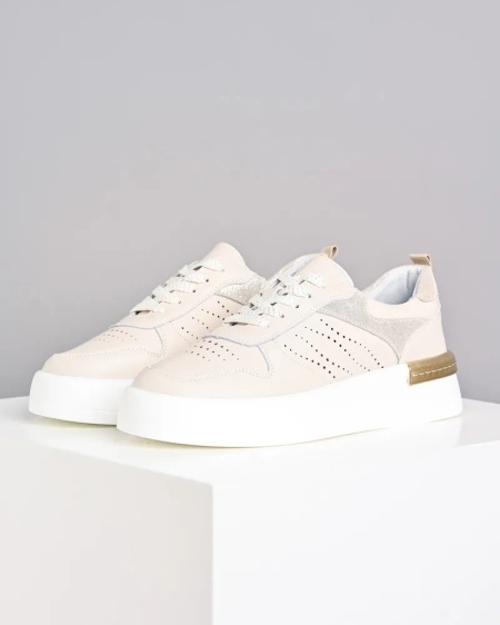 Kožne ženske patike na pertlanje L88A2503 bež