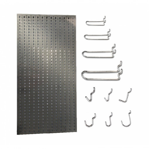 Panou perforat vertical din INOX, 500x1000 mm cu set 40 carlige metalice