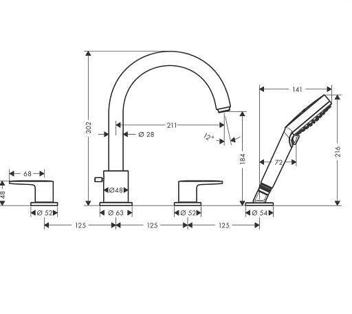 Baterie cada dus cu montaj pe cada Vernis Blend 71456000 - Unimat.ro