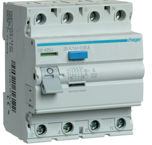 Intrerupator diferential 4 P TIP 25A,30mA tip A CD425J - Unimat.ro