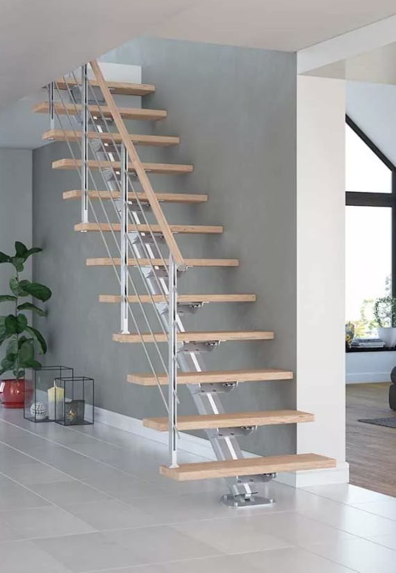 Scara de interior modulara din stejar cu pigment alb urcare dreapta 12 ...