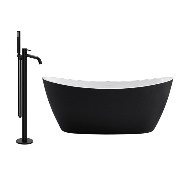 Set cada Elegance freestanding ovala, neagra din acril, 170x80x68cm si ...