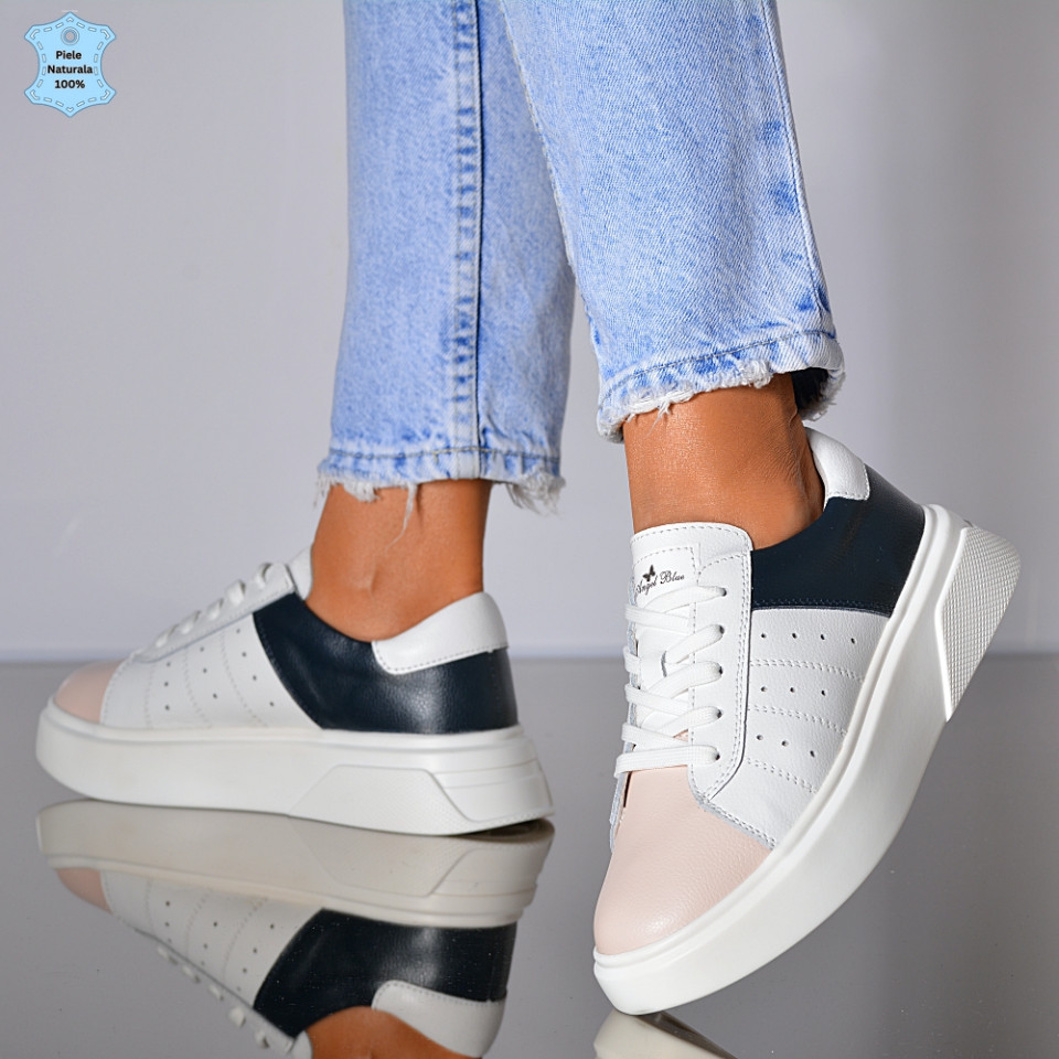 Adidasi Dama Piele Naturala Myra Alb/Navy- Need 4 Shoes