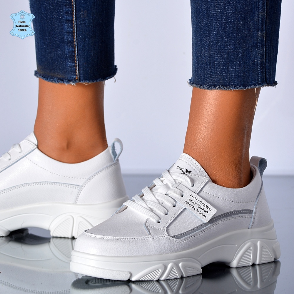 Adidasi Dama Piele Naturala Olivia Albi- Need 4 Shoes