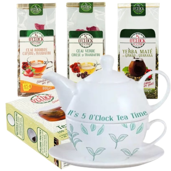 Set Tea for One cu ceai verde, rooibos, mate si filtre