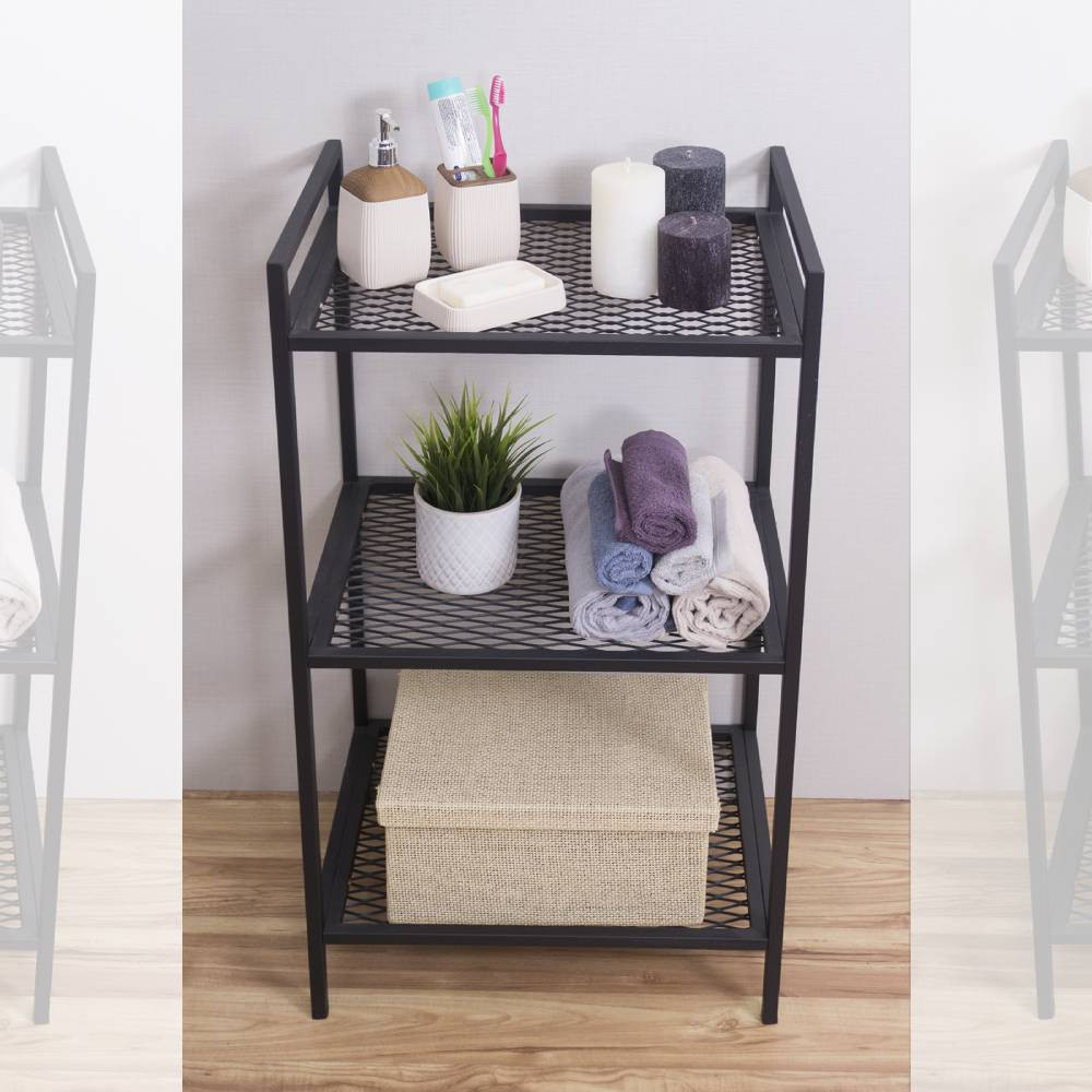 Raft pentru baie, cadru metalic si aspect industrial, 3 polite, negru ...