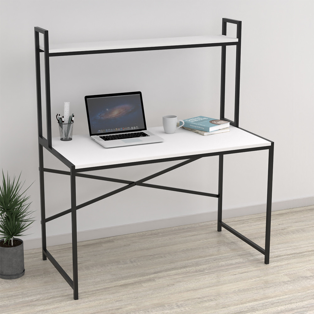 Birou cu structura metalica, alb cu negru, Silvas