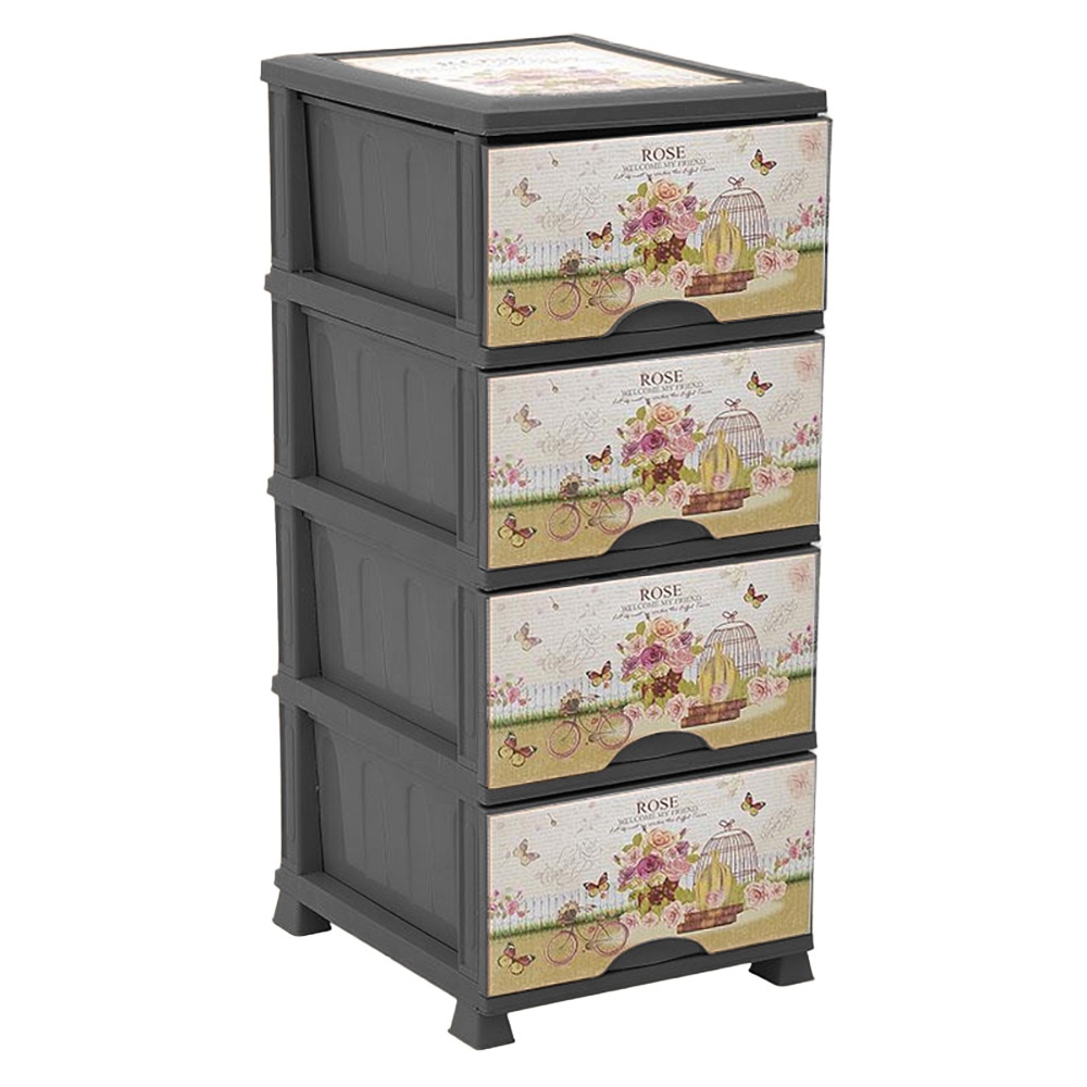 Dulap plastic cu 4 sertare, Rose Garden, pentru hol, baie si bucatarie ...