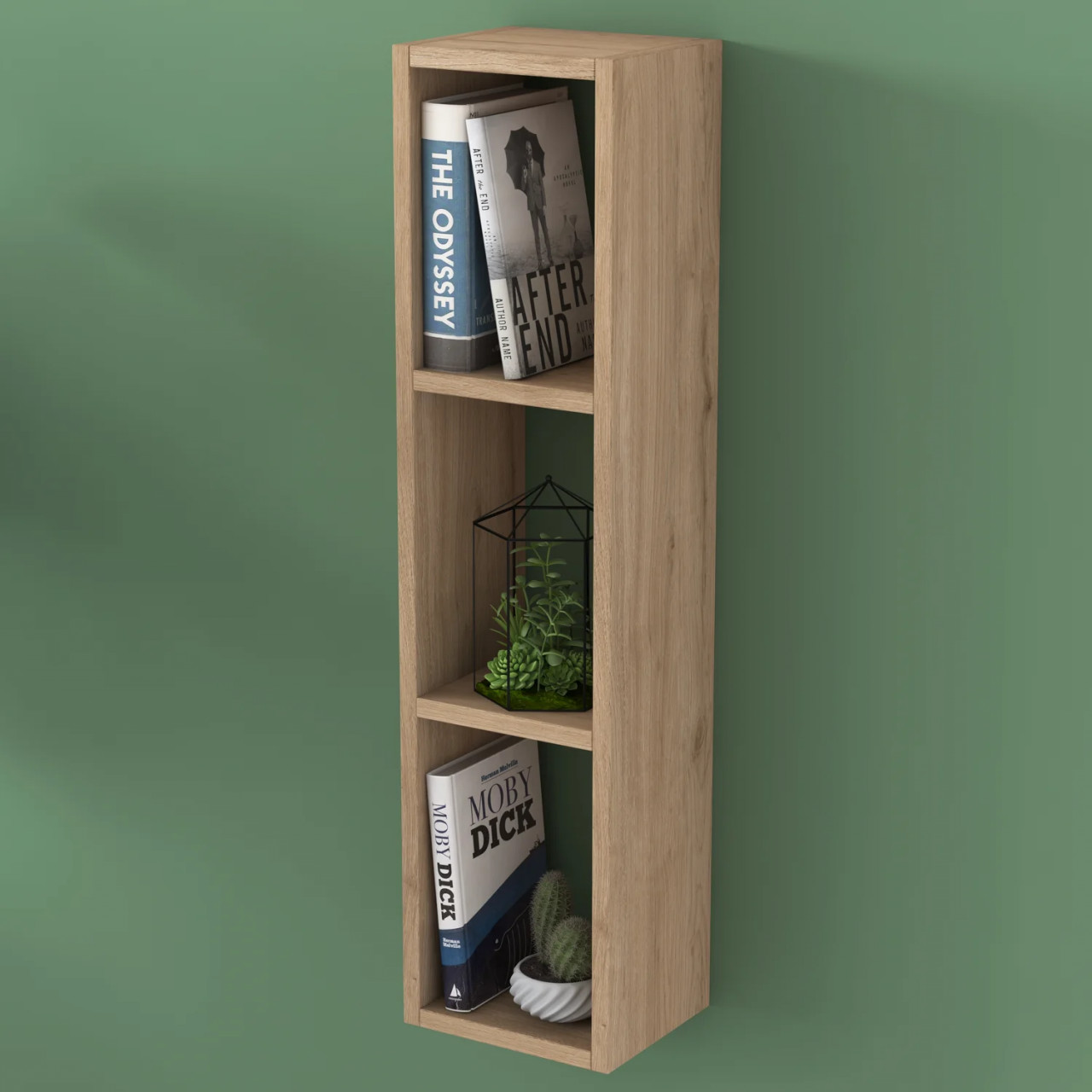 Raft de perete deschis, suspendat, cu 3 spatii de depozitare, stejar ...