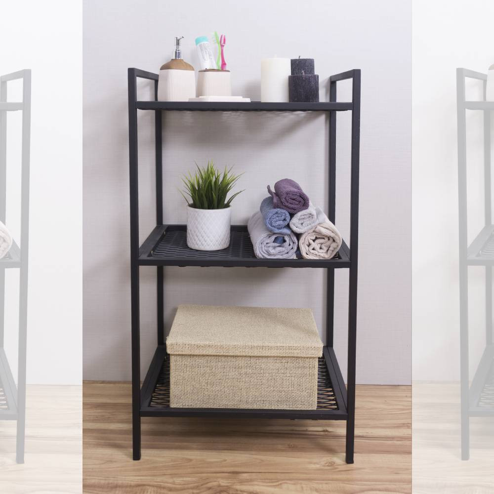 Raft pentru baie, cadru metalic si aspect industrial, 3 polite, negru ...