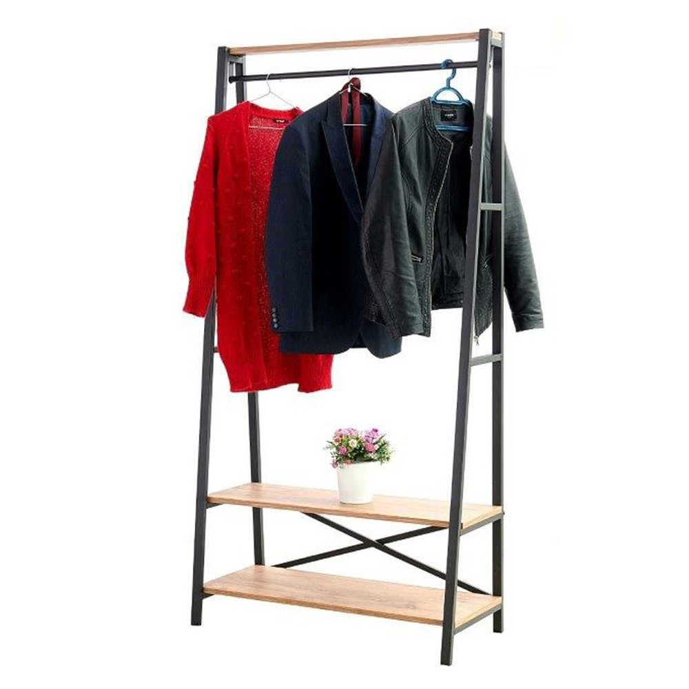 Suport stand pentru haine cu 2 rafturi Perla, metal si PAL