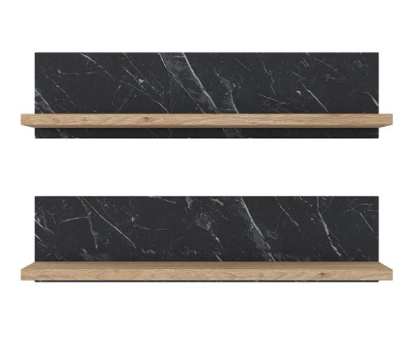 Ansamblu cu polite pentru perete, nuc-negru marmorat, 60x15x13cm, Rafi-Deco