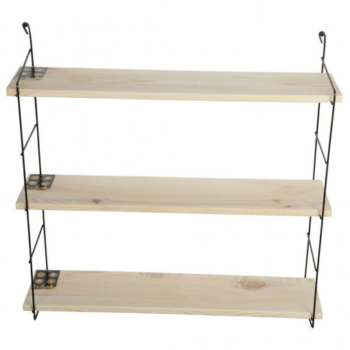 Raft de perete decorativ cu 3 polite, lemn masiv , negru
