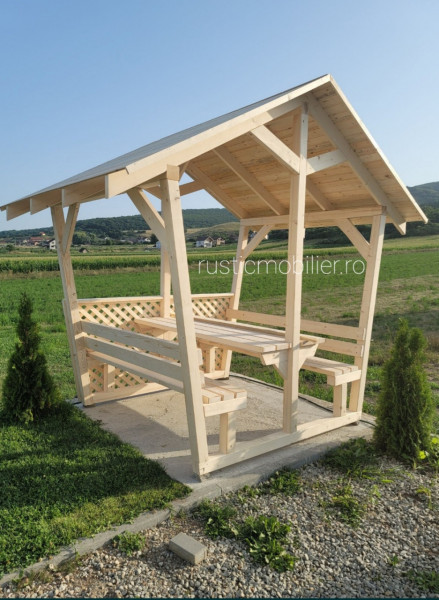 Pavilion, foisor gradina cu masa si banci, lemn