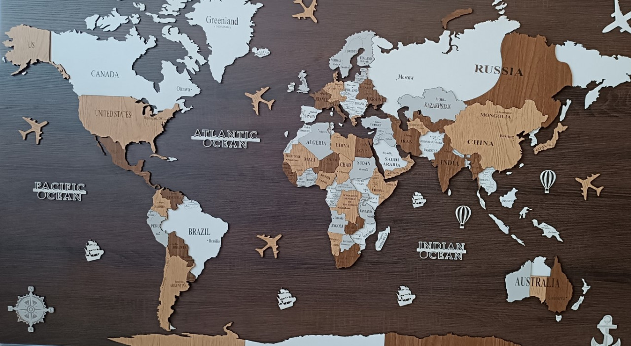 Mapa sveta 3D model Puzle 400×220 cm World Map 3D Model Puzzle