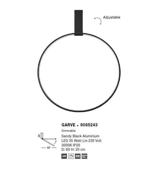 Lustra/Plafoniera LED ajustabila design modern GARVE Black 60cm ...