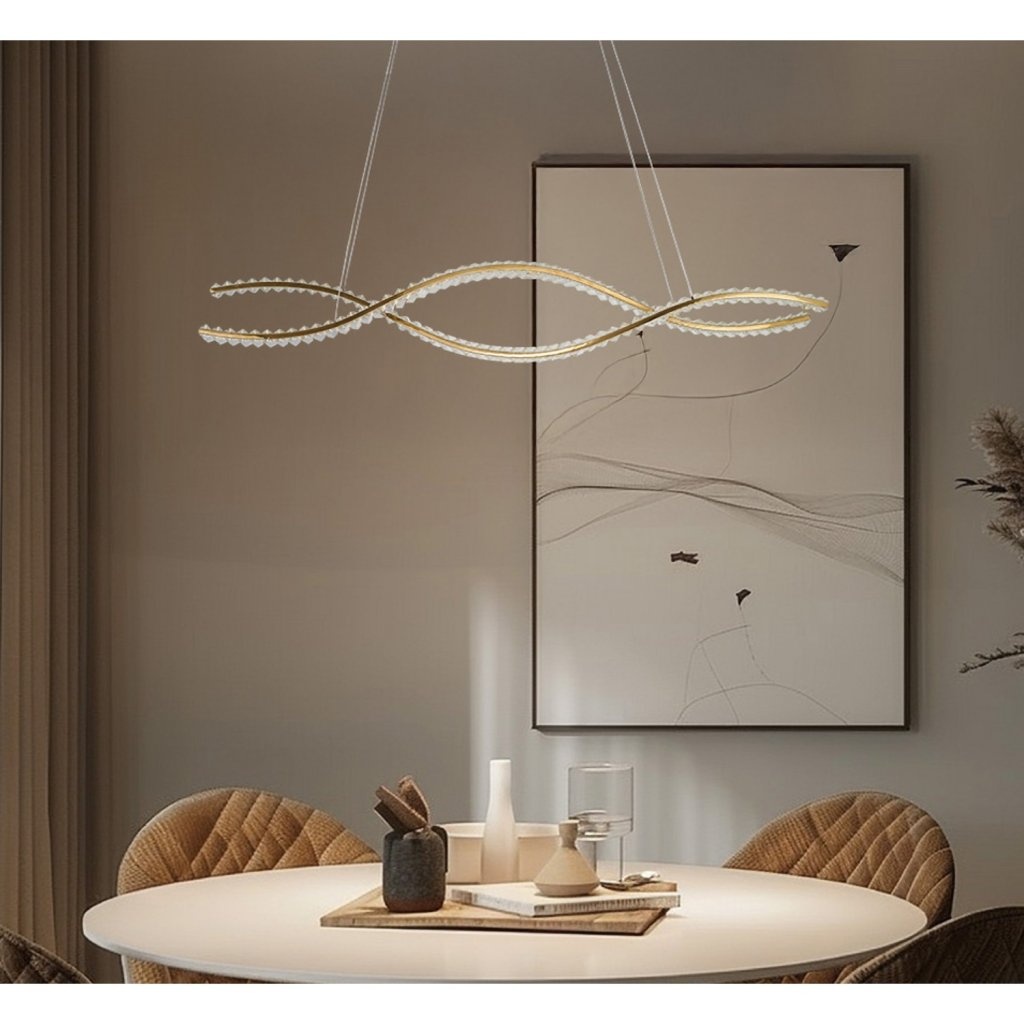 Lustra LED CCT suspendata cu telecomanda SPARK WAVES 150 auriu ...