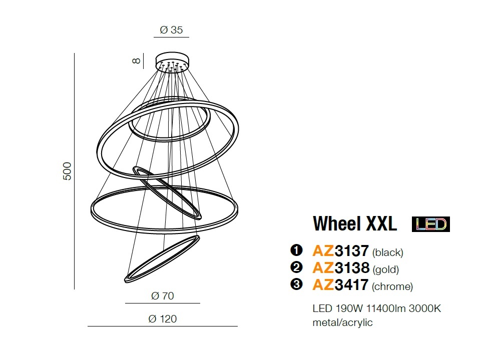 Lustra LED XXL dimabila design modern casa scarii Wheel neagra ZZ ...