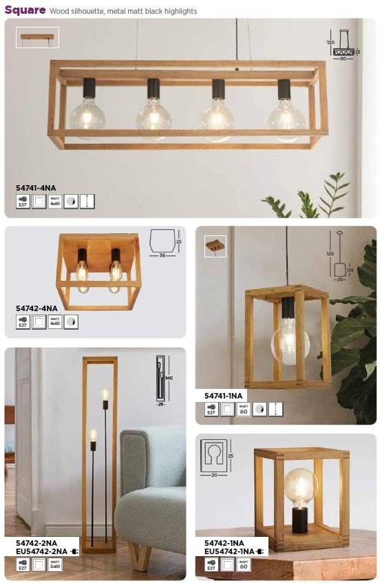 Lustra din lemn design rustic industrial Square | universul-luminii.ro