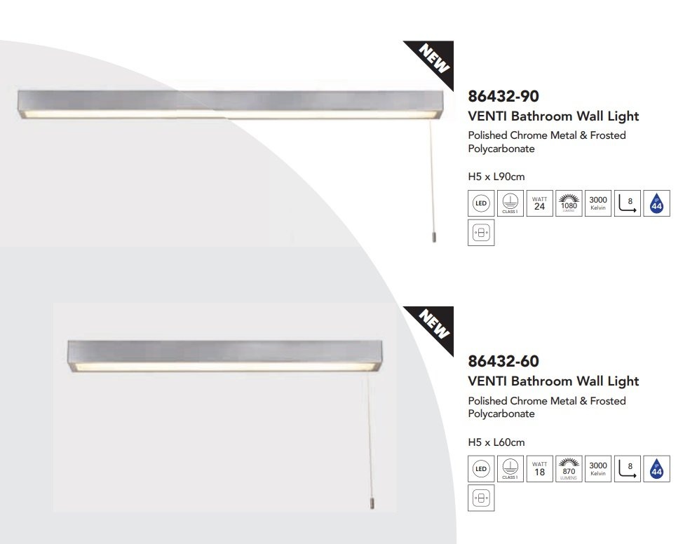 Aplica de perete LED pentru baie IP44 Venti, L-90cm | universul-luminii.ro