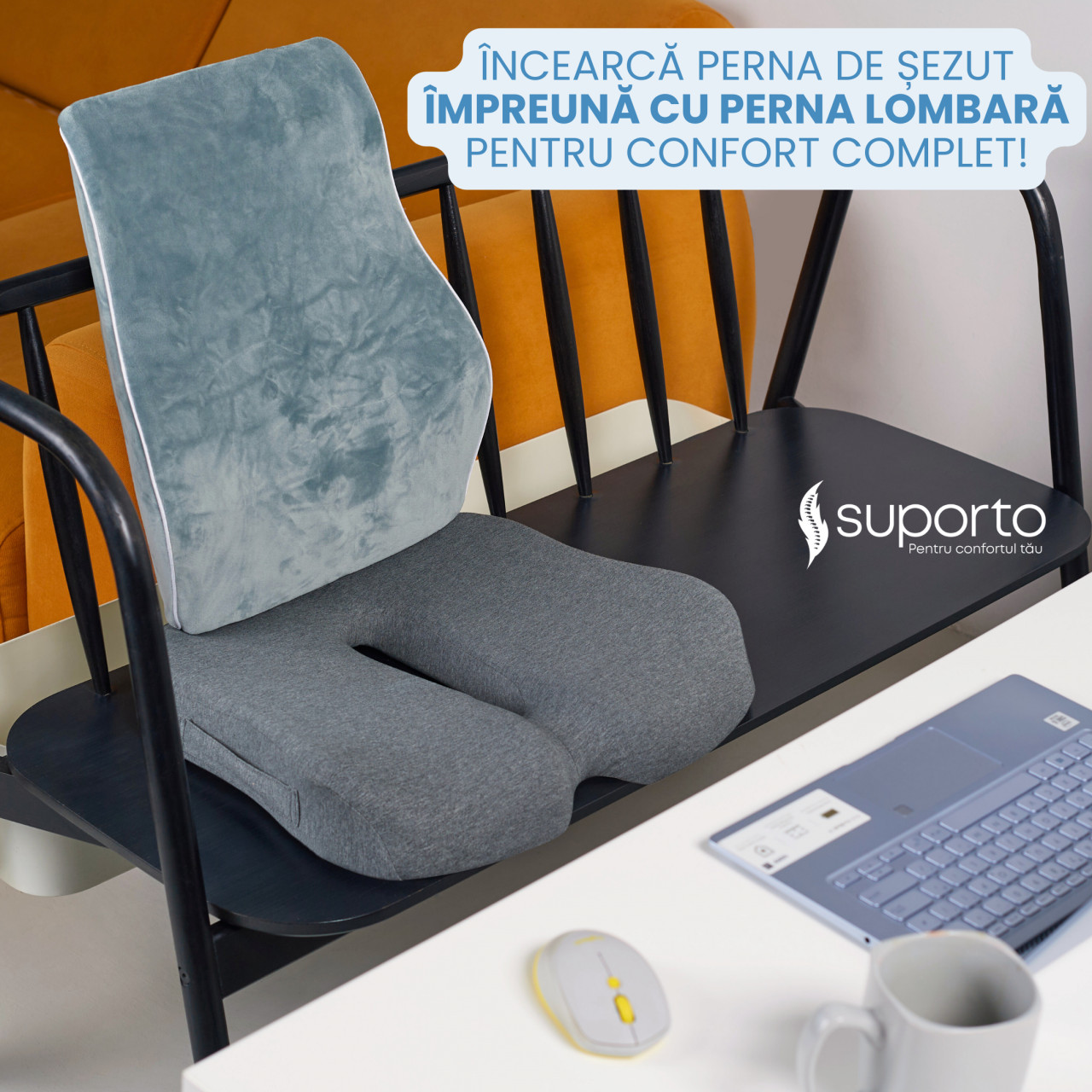 Perna Ortopedică Șezut Slim din Spumă cu Memorie - Suporto.ro