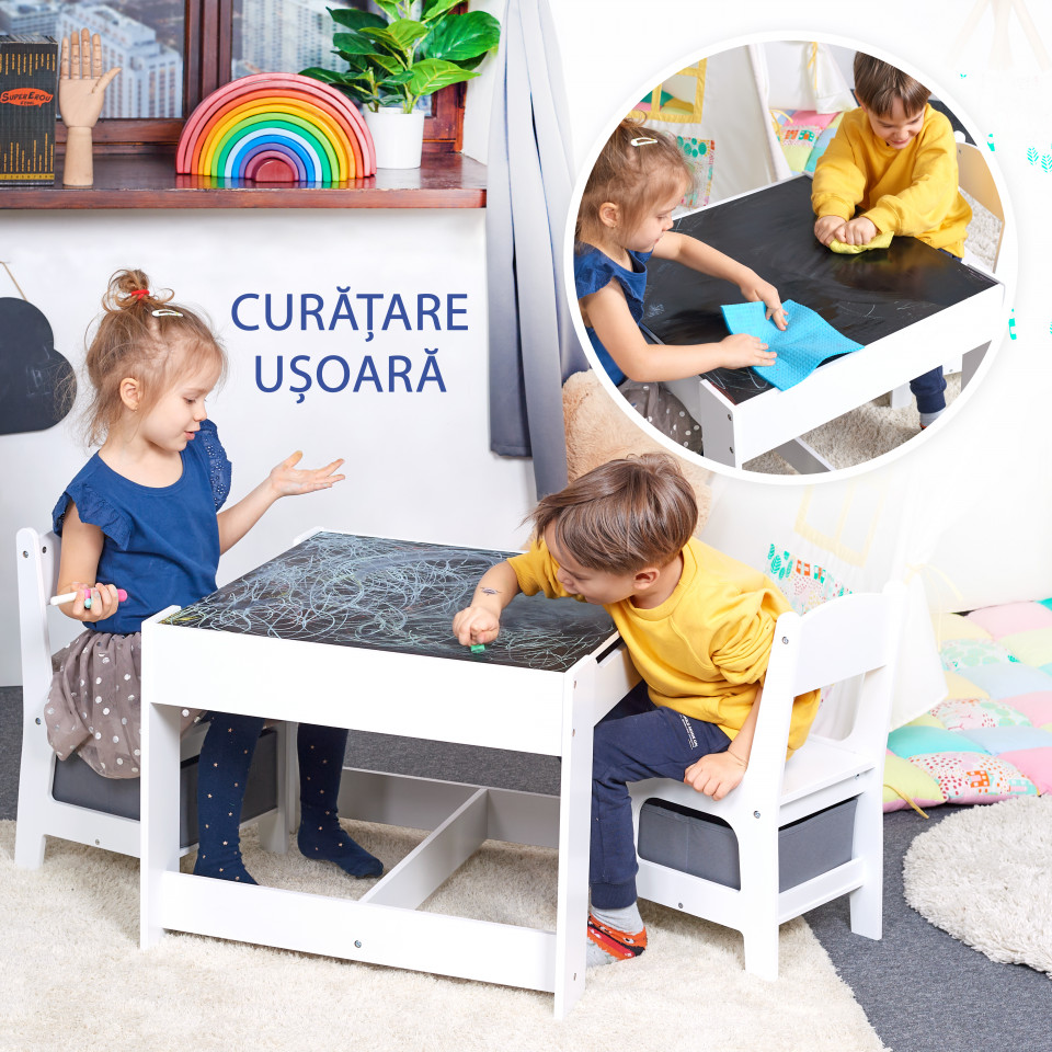 Masa cu scaune copii cu tablă compatibilă LEGO – Multifuncțională și ...