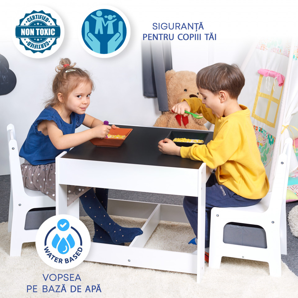 Masa cu scaune copii cu tablă compatibilă LEGO – Multifuncțională și ...