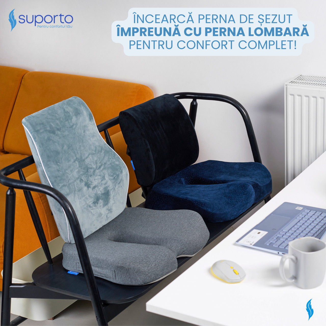 Perna Ortopedică Șezut Slim din Spumă cu Memorie - Suporto.ro