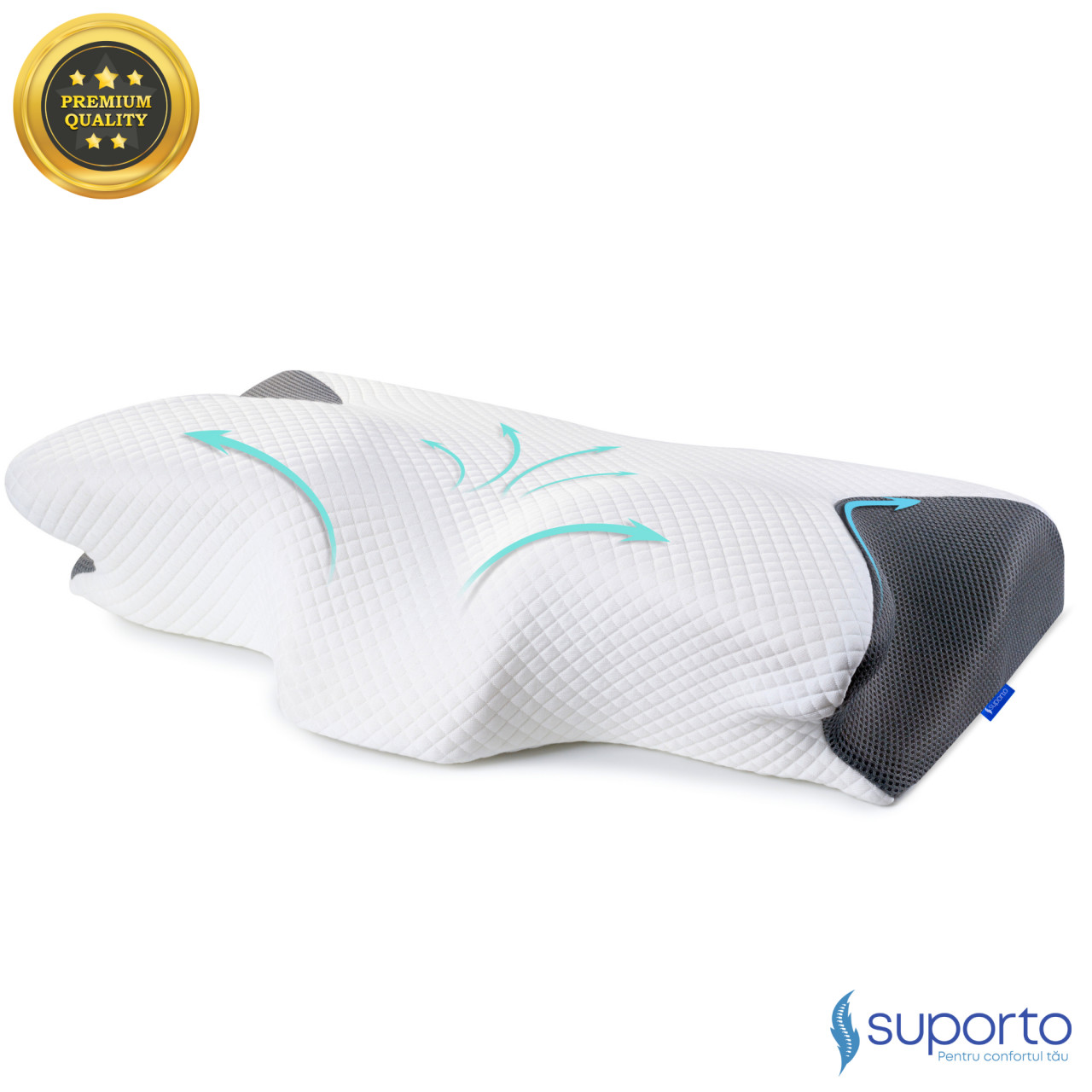 Set Perna Ortopedica Cervicala pentru dormit cu Extensii Gri + Masca de ...