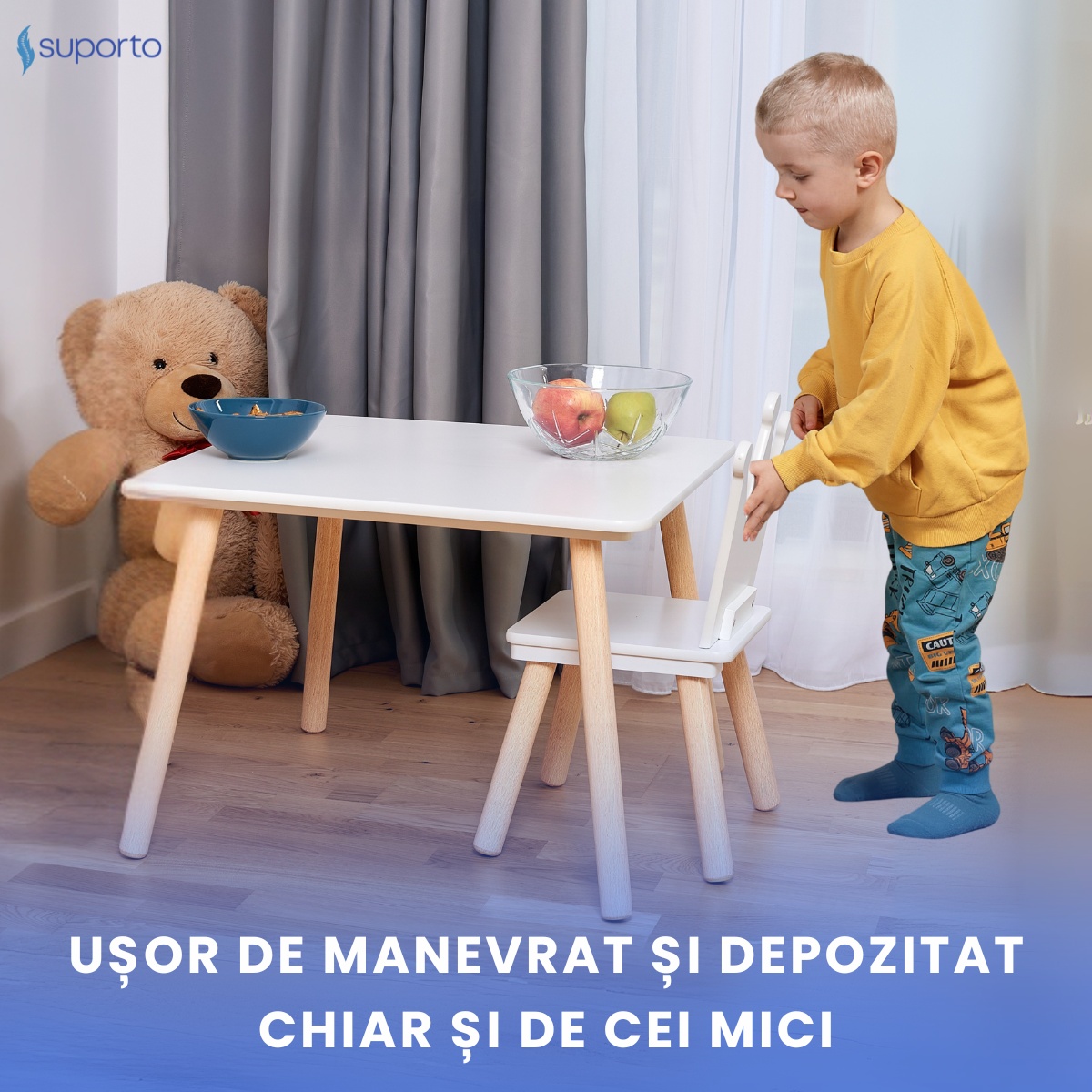 Set Masa si 2 Scaune Suporto pentru Copii din Lemn MDF, Model Print si ...