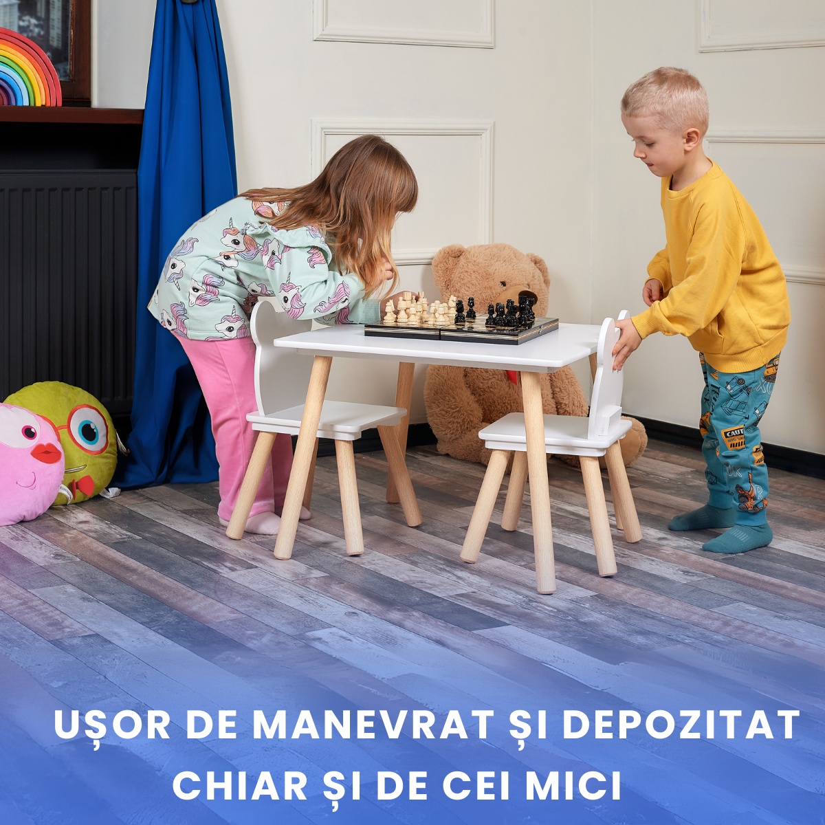 Set Masa si 2 Scaune Suporto pentru Copii din Lemn MDF - Suporto.ro