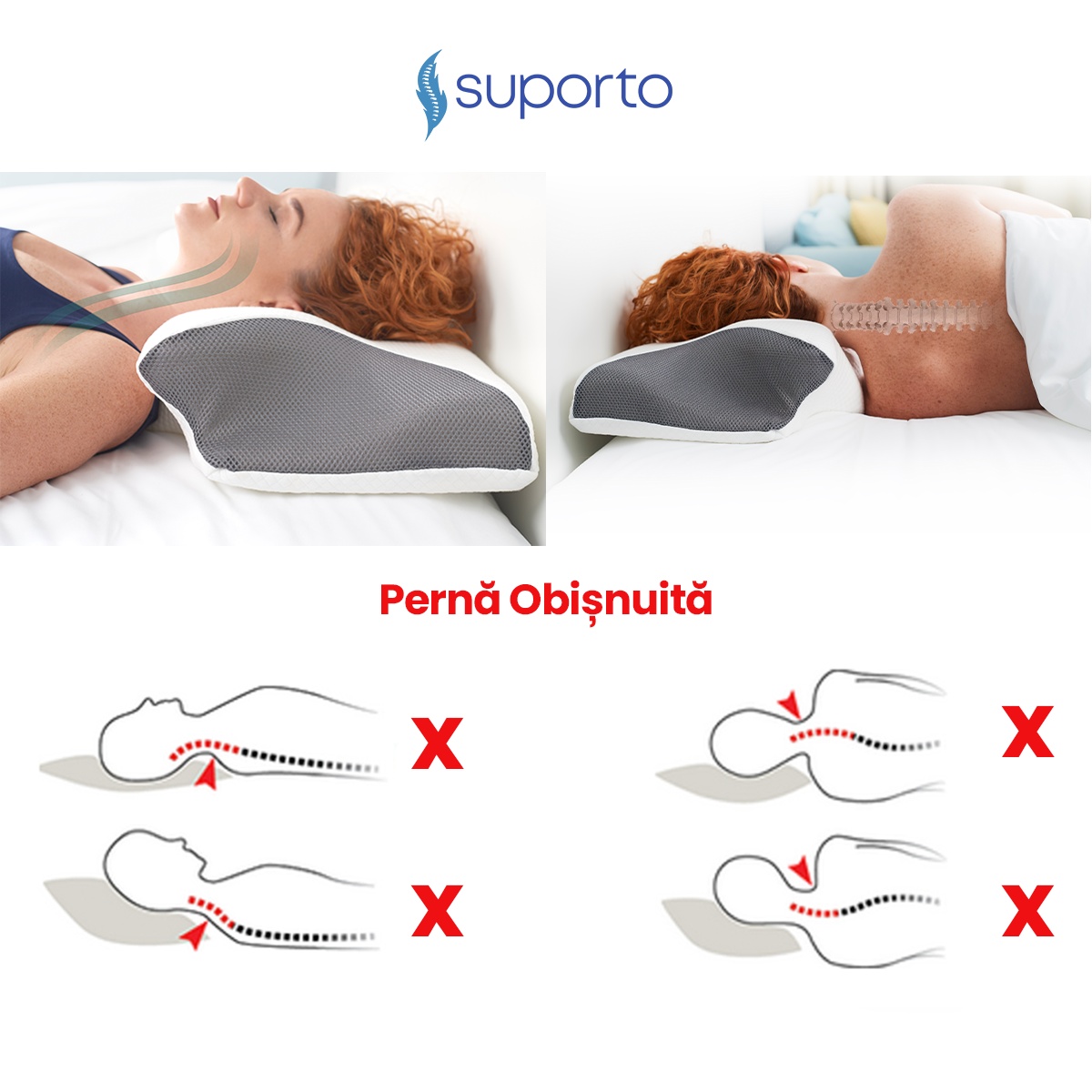Perna Cervicală Ortopedică cu Extensii | Spumă Memorie | Suporto