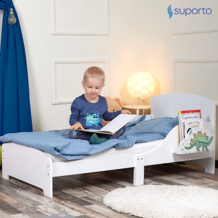 Pat pentru Copii cu Protectie Laterala si Raft Depozitare - Model ...