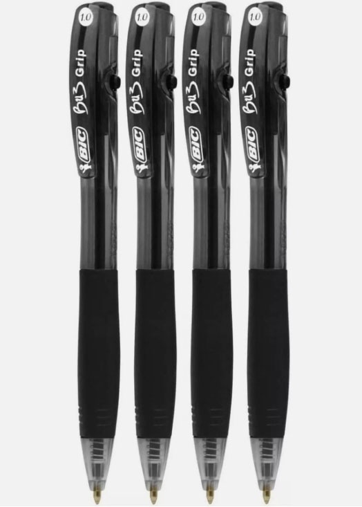 Bic Bu3 Grip 1.0 Black Retractable Ball Pen - set 4buc.