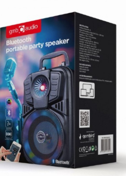 Gembird SPK-BT-LED-01 portable bluetooth karaoke speaker 5W, FM, USB, SD, 3,5mm, MIC 6,35mm, LED ...