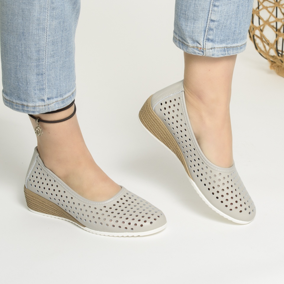 Balerini Piele Naturala Perforati Gri XH3001