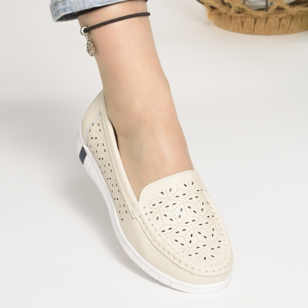 Balerini Piele Naturala Perforati Bej AN655