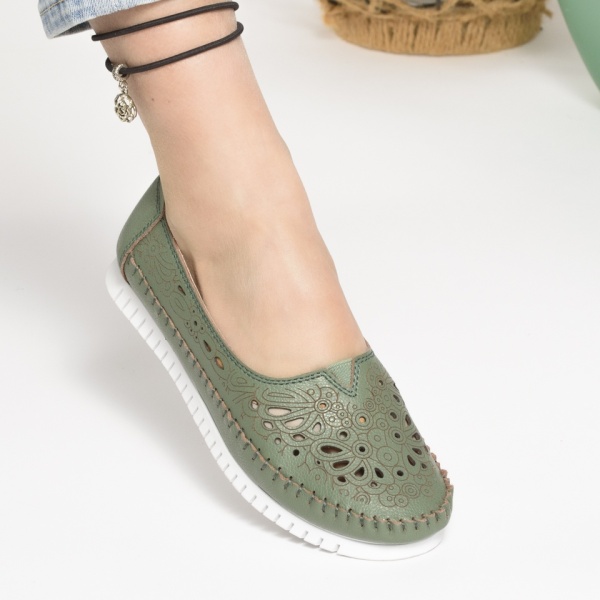 Balerini Piele Naturala Perforati Verde 1526-6