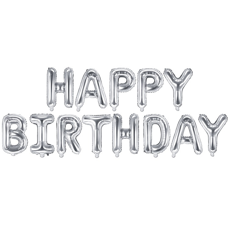 Balon party Happy Birthday argintiu 340x35cm