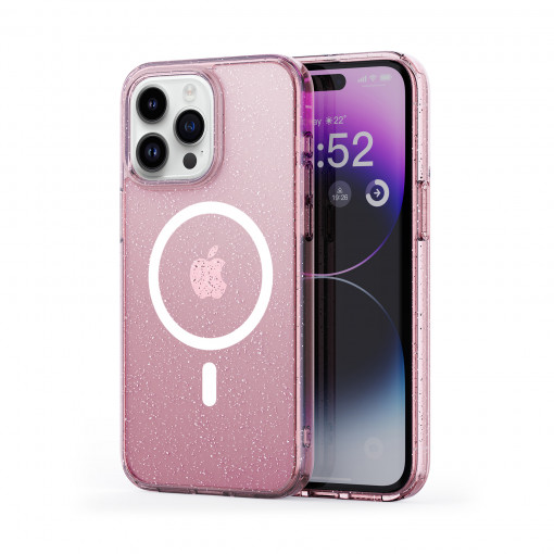 Husa iPhone 15 Pro Max Soft Pro Glitter, Compatibila MagSafe, Roz