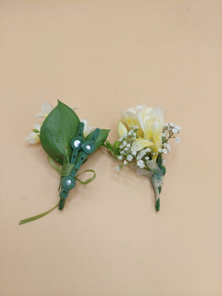 Cocarde cu frezie si gypsophila