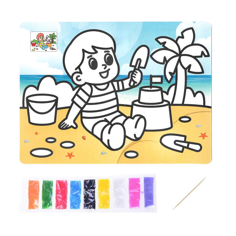 Desen cu nisip colorat, 9 culori, Joaca la plaja Desen cu nisip colorat, 9 culori, Joaca la plaja