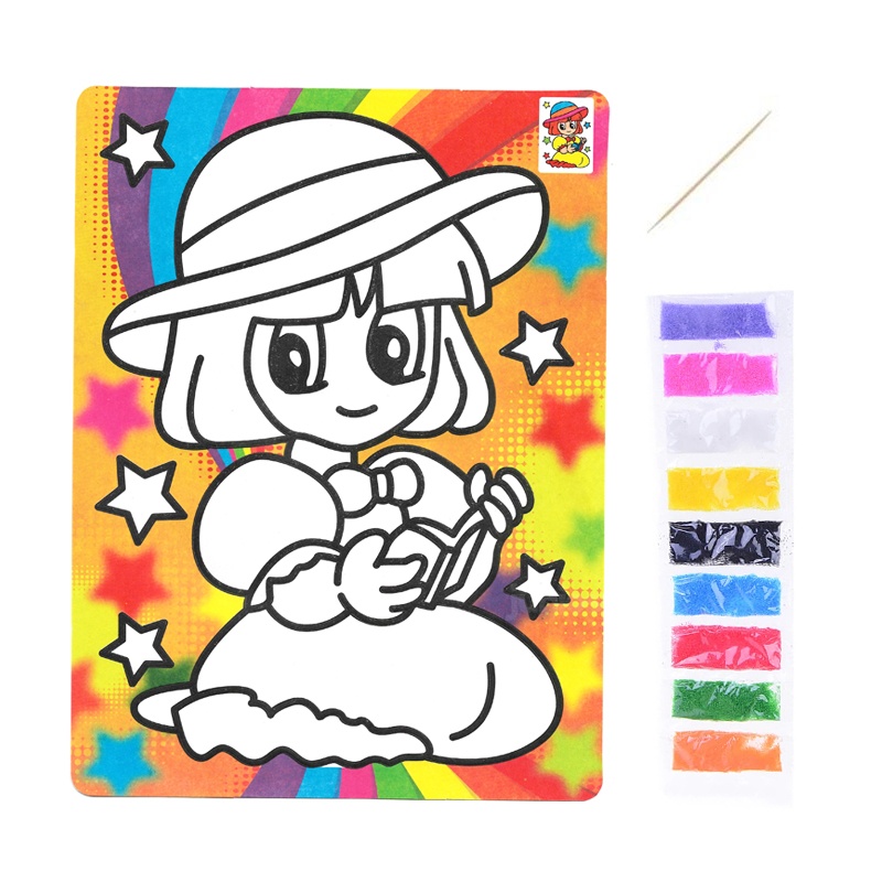Desen cu nisip colorat, 9 culori, Fetita cu palarie