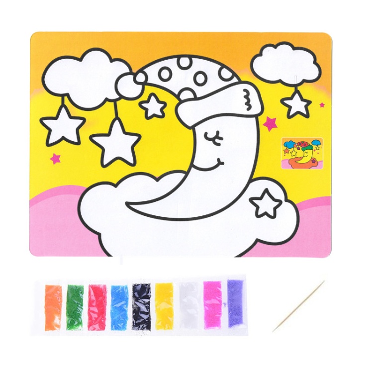Desen cu nisip colorat, 9 culori, Luna si stele