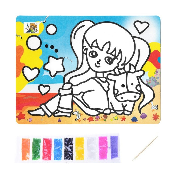 Desen cu nisip colorat, 9 culori, Fetita pe plaja