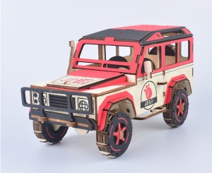 Set de construit din lemn, macheta, copii si adulti, 142 piese, SUV, 8+ ani