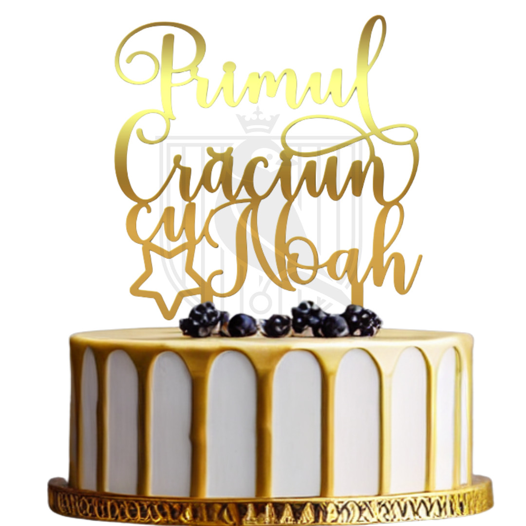 Topper pentru tort personalizat "Primul Craciun"