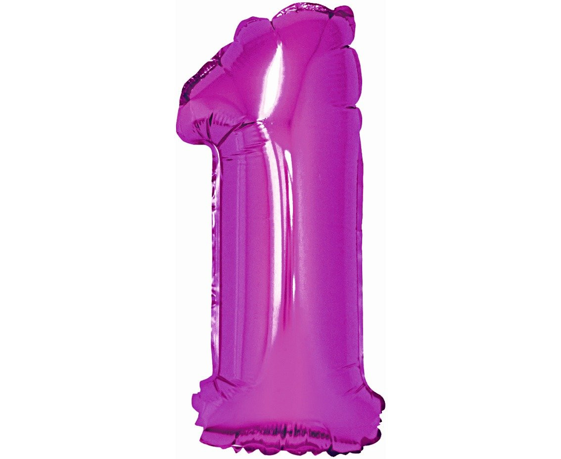 Balon folie 35 cm - Cifra "1", Roz