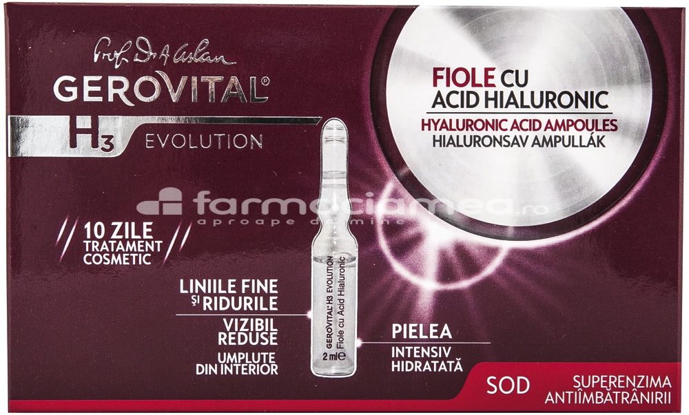 Gerovital H3 Evolution Fiole cu acid hialuronic, 10 fiole x 2 ml